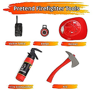 Firefighter Costume for Kids, Toddler Dress Up Costumes, Pretend Play Fireman Costume for Kids with Firefighter Gear, For Boys and Girls Ages 3-7