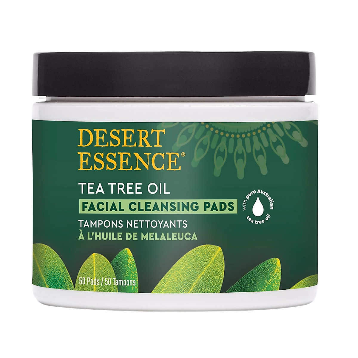 Desert Essence Tea Tree Oil Facial Cleansing Pads - Makeup Remover, Facial Cleanser & Toner with Organic Lavender & Chamomile - Travel-Friendly Personal Wipes for Clarifying Skin Care - 50 Pads