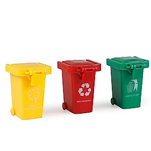 erDouckan Durable Trash Can, 3Pcs/Set Bright Color Kids Push Toy Plastic Vehicles Garbage Truck Trash Cans, Make Your Room Clean and Comfortable