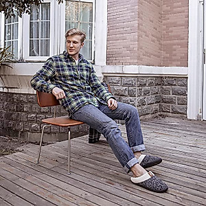 ULTRAIDEAS Mens Slip On Slippers, Sherpa Lined House Shoes with Memory Foam for Indoor Outdoor, Machine Washable (Meteorite Grey, Size 9-10)