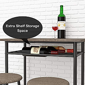 Weehom Bar Table with 2 Bar Stools, Pub Dining Height Table Set, Kitchen Counter with Bar Chairs,Bistro Table Sets for Kitchen Living Room, Built in Storage Layer, Easy Assemble