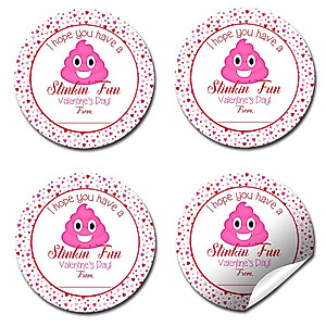 Stinkin’ Fun Pink Poop Emoji Valentine Party Favor Sticker Labels for Girls, 40 2" Party Circle Stickers by AmandaCreation, Great for Classroom Valentines, Envelope Seals, Gifts & Treats