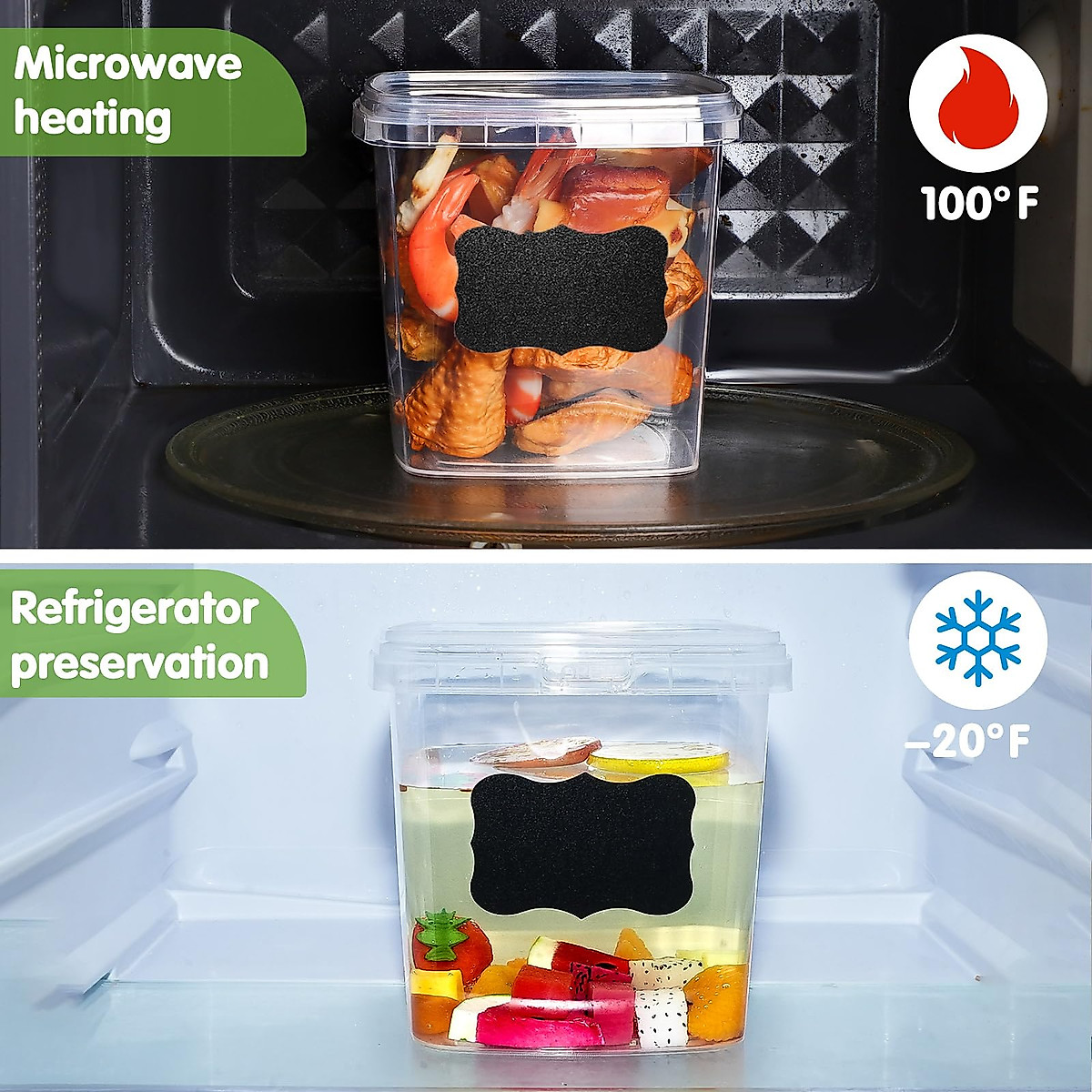 Jinei 50 Pcs 16 oz Plastic Deli Containers with Lids Clear Square Food Storage Containers Stackable Airtight Square Container with Lids with 9 Labels and Marker for Kitchen Storage Meal Take out