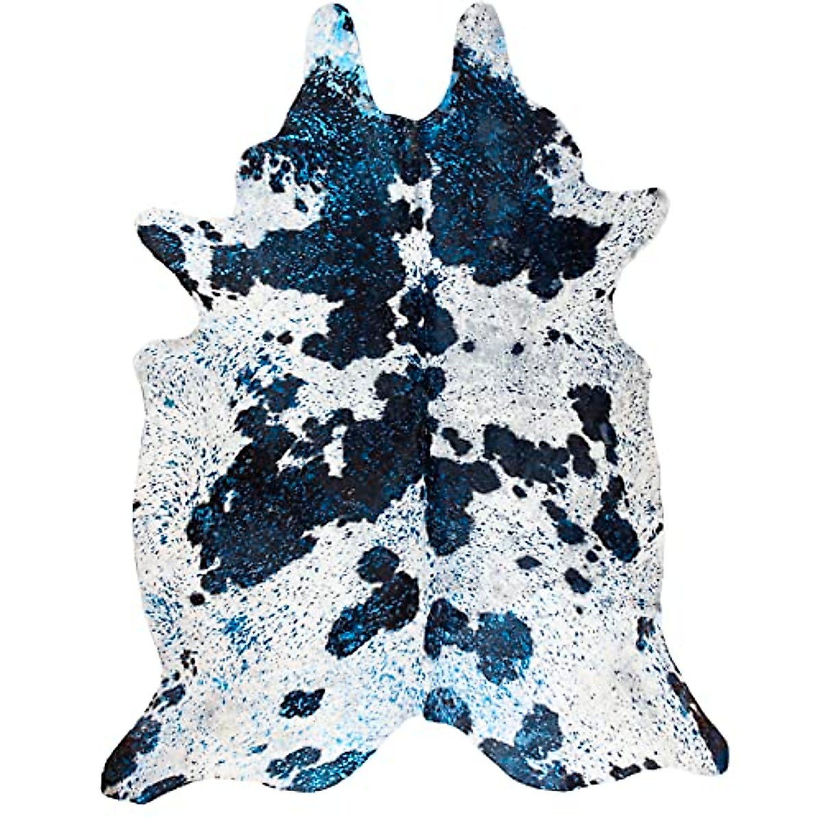 Natural Scotland Cowhide Area Rugs for Living Room and Bedroom | Handmade 100% Cow Rug with Low Pile | Shed-Resistant Home and Office Rug, Black White & Metallic Blue, 5 ft x 7 ft