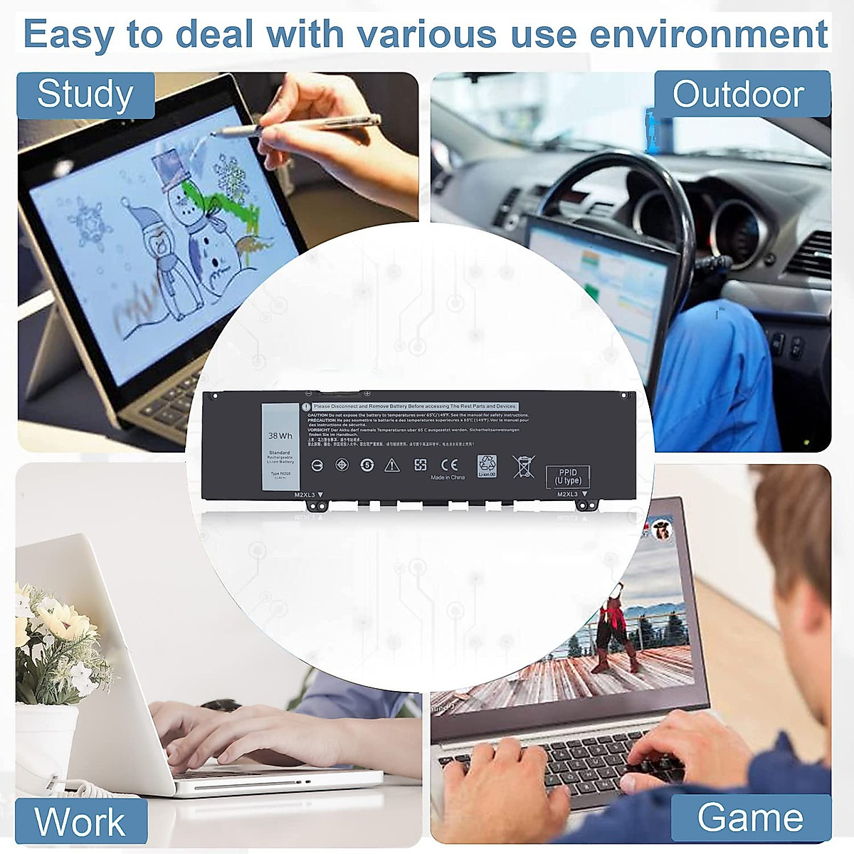 Perhanmm 38Wh F62G0 11.4V Battery for Dell Inspiron 13 7000 7373 7386 2-in-1 7370 7380 5370 P83G P87G P91G P83G001 P83G002 P87G001 P91G001 Vostro 5370 F62GO RPJC3 39DY5 039DY5 0RPJC3 3-Cell