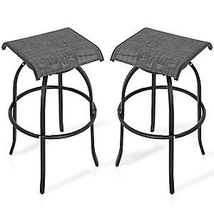 Outdoor Backless Swivel Bar Stools Set of 2, Patio Stools & Bar Chairs, Outside High Top Barstools, Breathable Textilene Fabric for Yard, Deck Porch, Balcony - Armless - Modern Gray