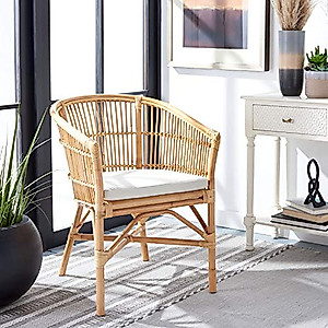 SAFAVIEH Home Collection Olivia Rattan Cushion Accent Chair, Natural/White