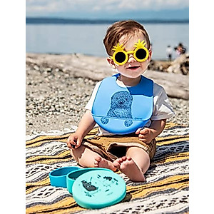 modern-twist Bucket-Bib 100% Food-Grade Silicone, Waterproof and Reusable, Curious Otter – Sea Blue