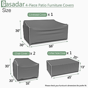 Patio Furniture Covers, Outdoor Furniture Cover Waterproof 4-Piece, Patio Furniture Set Covers, Heavy Duty Patio Covers, Ourdoor Sofa Cover, 2 Chair Covers, Coffee Table Cover Included -XL