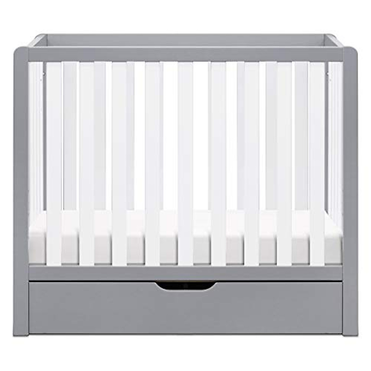 Carter's by DaVinci Colby 4-in-1 Convertible Mini Crib with Trundle Drawer in Grey and White, Greenguard Gold Certified, Undercrib Storage