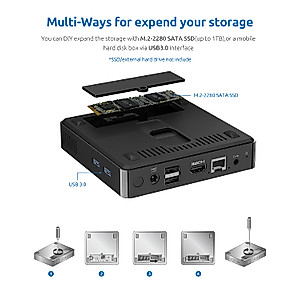 Mini PC Intel Celeron N3350(up to 2.4GHz) Windows 10 6GB RAM/64GB eMMC HDMI/VGA Port Support M.2_SATA_2280 SSD 4K HD Gigabit Ethernet 2.4G/5.0G Dual WiFi BT4.2 Micro PC