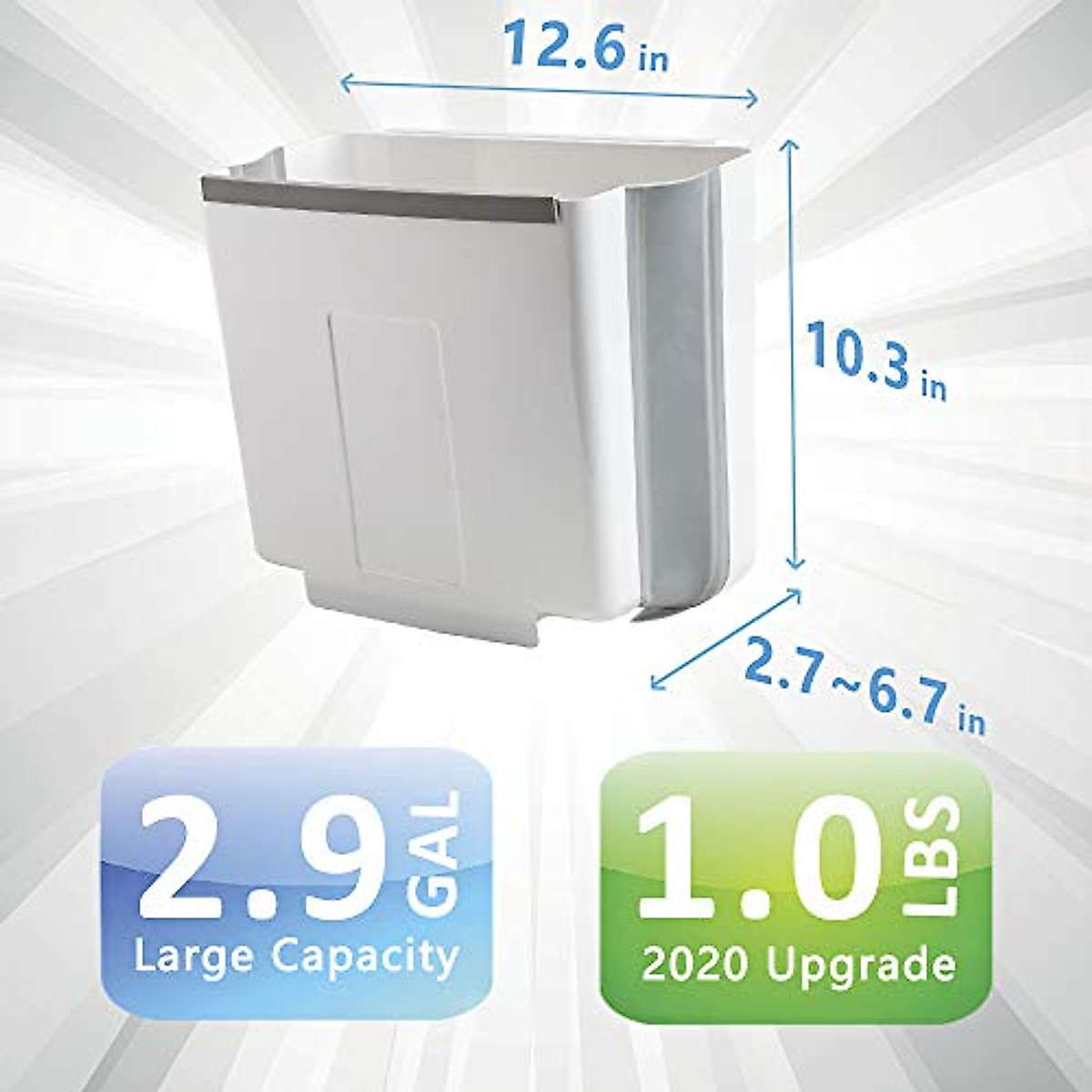 AYADA Kitchen Folding Trash Can, Widened Hanging Collapsible Garbage Can Door Mount Over Cabinet Door Drawer Counter Foldable Plastic Hook Waste Bin Basket with Garbage Bag RV 2.9 Gal