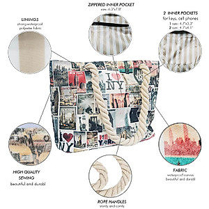 Sailman Canvas Tote Bag for Women, Shoulder Bag for Beach Travel Daily Bags (New York)