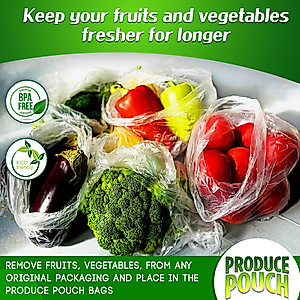 Reusable Vegetable Produce Bags by Produce Pouch – Keeps Fruit, Vegetable, Herbs Fresh Longer, Prevent Food Waste - BPA and Lead-Free Produce Saver Storage Green Bag - Set Of 30 w/Twist-Ties