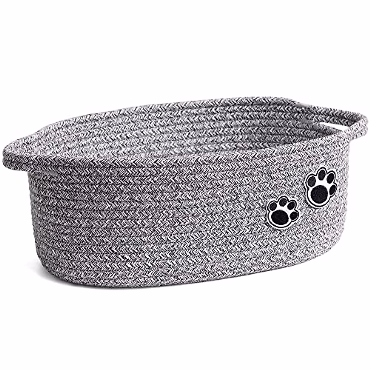 HiChen Small Cute Decorative Basket, Toy Basket for Dogs, Cats, Baby Nursery Storage Basket for Towels, Diapers, Woven Rope Basket for Shelf, 12 x 8 x 5 inches, Grey