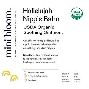 Mini Bloom Hallelujah Nipple Balm | USDA ORGANIC Soothing Ointment | Restores Dry, Cracked, Sensitive Nipples | Lanolin-Free, Made w/ Aloe, Calendula, Olive & Sunflower Seed Oils | 2 oz