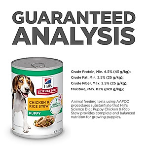 Hill's Science Diet Puppy, Puppy Premium Nutrition, Wet Dog Food, Chicken & Rice Stew, 12.5 oz Can, Case of 12