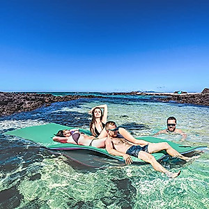 Soozier 12' x 5' Lily Pad Floating Mat with Cup Holder Table, 3-Layer Portable Roll-Up Water Mat Float Dock for 2-3 People, on Lake, River, Beach, Swimming Pool, Green