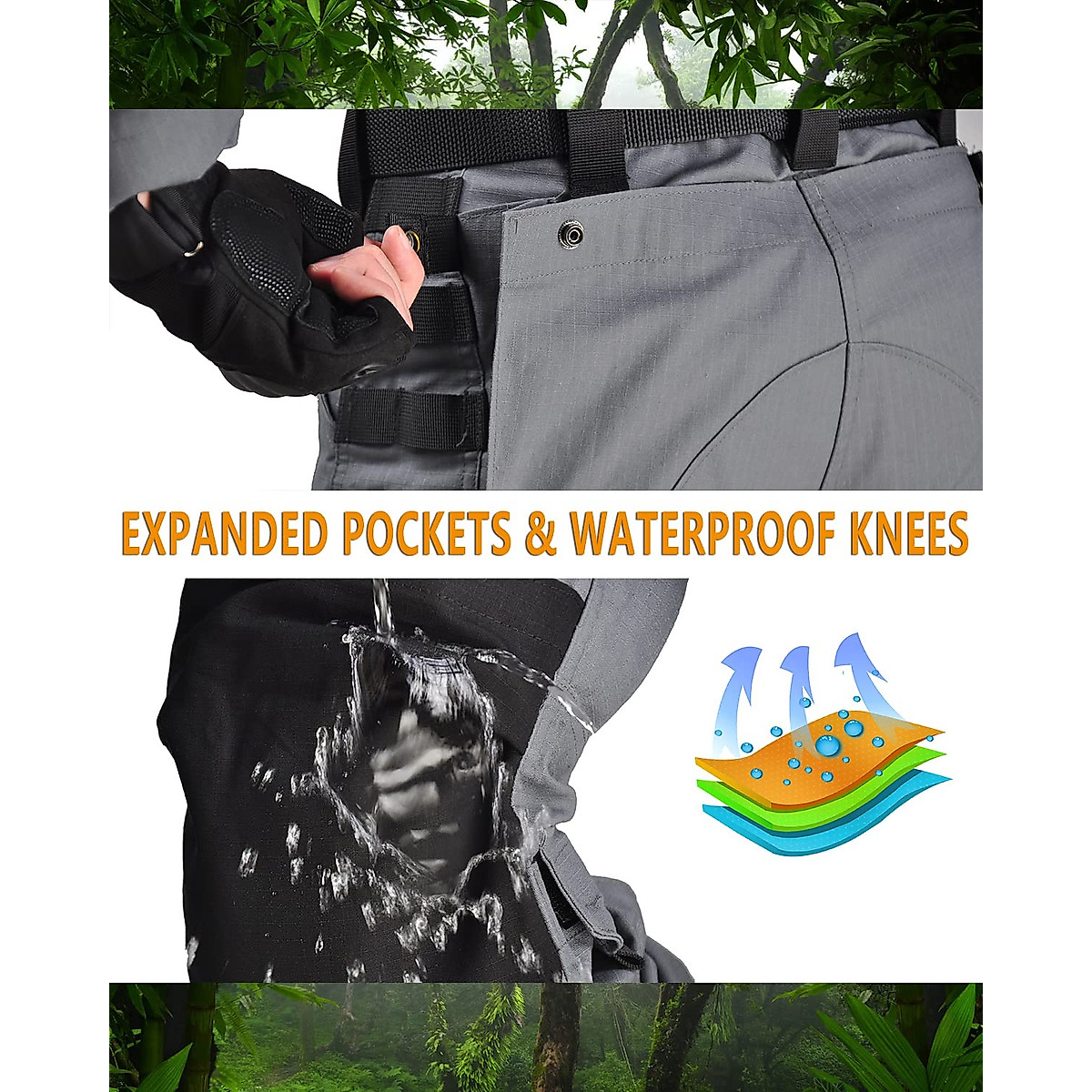 HAN·WILD Men's Combat Pants Tactical Military Pant with Knee Pads Airsoft Hiking Trousers Gray