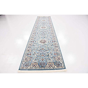 Unique Loom Narenj Collection Classic Traditional Medallion Design Area Rug, 3 ft x 13 ft, Blue/Tan