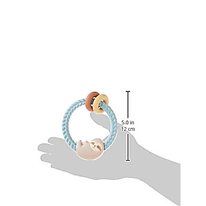 Itzy Ritzy Silicone Teether with Rattle; Rattle Teether Features Rattle Sound, Two Silicone Teething Rings and Raised Texture to Soothe Gums; Ages 3 Months and Up (Sloth)