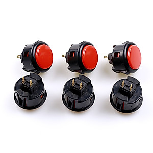 Sanwa 6 pcs OBSF-30 Original Push Button 30mm - for Arcade Jamma Video Game & Arcade Joystick Games Console (Black & Red) S@NWA