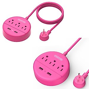 Power Strip with USB - NTONPOWER Travel Power Strip Flat Plug, 10ft Extra Long Extension Cord, 3 Outlets 2 USB Desktop Charging Station, Wall Mount, Compact for Home, Dorm Room, Office and Cruise Ship