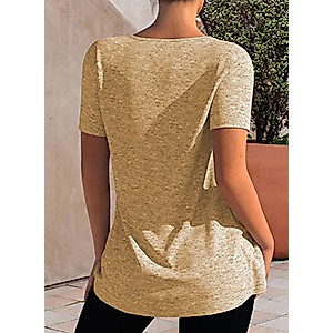 Dokotoo Womens Blouses Ladies Square Neck Tops Hide Belly Short Sleeve Summer Tunic Tops to Wear with Leggings Khaki X-Large