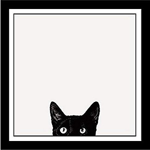 Buyartforless Work Framed Curiosity Cat by Jon Bertelli 11x11 Art Print Poster Wall Decor Black and White Photograph of Kitty Kitten Peeking