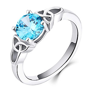 YL Celtic Knot Rings for Women 925 Sterling Silver Created Aquamarine 18k White Gold Plated Statement Rings-size7