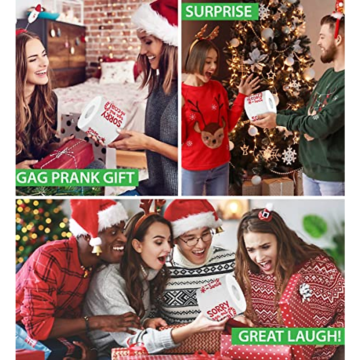 Printed TP Sorry Ran Out of Coal Santa Printed Toilet Paper Gag Gift – Merry Christmas Funny Toilet Paper Roll For Prank, Bathroom Decor, Stocking Stuffers, Novelty Xmas Holiday Gift – 500 Sheets