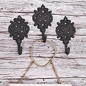 Ambipolar Indian Leaf Hook Antique Decorative Vintage Style Heavy Duty Wall Coat Hooks Pack of 3 (Antique Black)