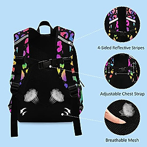 ALAZA Rainbow Leopard Print Cheetah Colorful Kids Toddler Backpack Purse for Girls Boys Kindergarten Preschool School Bag w/Chest Clip Leash Reflective Strip