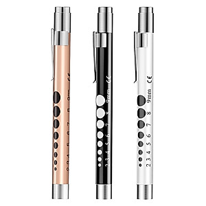 CAVN Pen Lights for Nurses, 3-Pack Reusable Medical Penlights with Pupil Gauge for Nursing Doctor Students White Light, Nurse Gifts, Black/White/Rose Gold