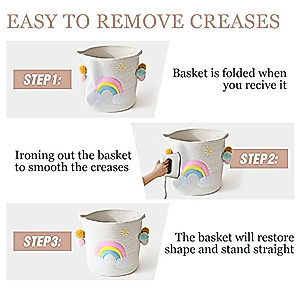 INough Woven Storage Baskets for Kids, Cotton Rope Toy Baskets with Handles Large Rainbow Storage Bins Dog Toys Organizer Solution for Office, Bedroom, Closet, Laundry (Rainbow)