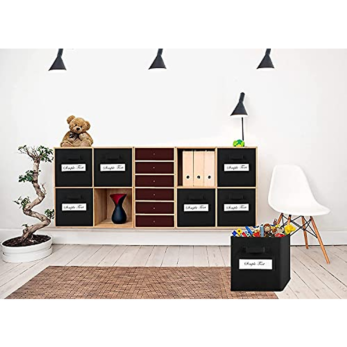 artsdi Set of 10 Storage Cubes, Foldable Fabric Cube Storage Bins with 10 Labels Window Cards & a Pen, Collapsible Cloth Baskets Containers for Shelves, Closet Organizers Box for Home & Office,Black