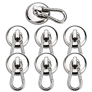 DIYMAG Magnetic Hooks,100LBS Strong Heavy Duty Neodymium Magnet Hooks with Swivel Carabiner Hook,Great for Your Refrigerator and Other Magnetic Surfaces,Pack of 7