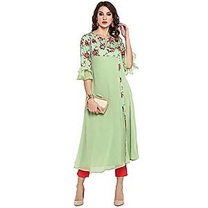 Janasya Indian Women's Light Green Poly Crepe Kurta(JNE3368-KR-XL)