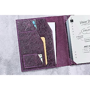 Black Purple tooled embossing leather remarkable 2 case with pen holder, reMarkable 2 folio organizer cover, N05-LRMBPU