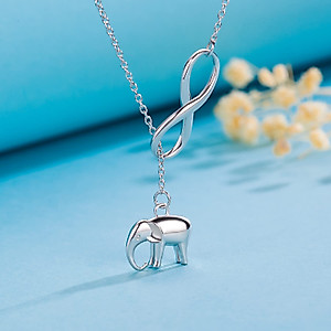 Annamate Elephant Gifts for Women, 925 Sterling Silver Infinity Elephant Pendant Necklace Jewelry For Women