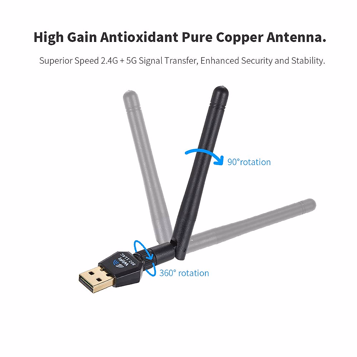 1200Mbps USB WiFi Adapter USB Wireless Adapter Daul Band (2.4G/300M+5G/867M) 802.11 ac for Desktop PC WinXP/Vista/7/8/8.1/10
