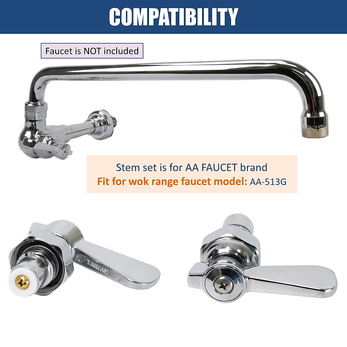 AA Faucet AA-104G Stem Check Unit w/B-Handle for Wok Faucet AA-513 and AA-518