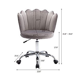 Bellemave Armless Office Cute Desk Chair, Home Office Desk Chair w/ Wheels, Velvet Vanity Chair, Adjustable Swivel Mid-Back Task Chair for Small Space, Living Room, Make-up, Study, Gray Shell Chair