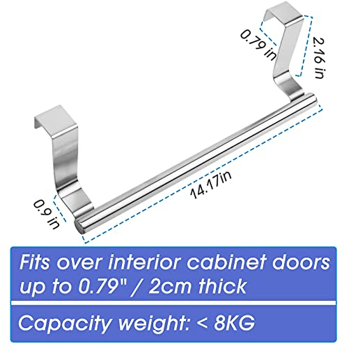 Mziart Towel Bar with Hooks for Bathroom and Kitchen, Brushed Stainless Steel Towel Hanger Over Cabinet Door (14inch)