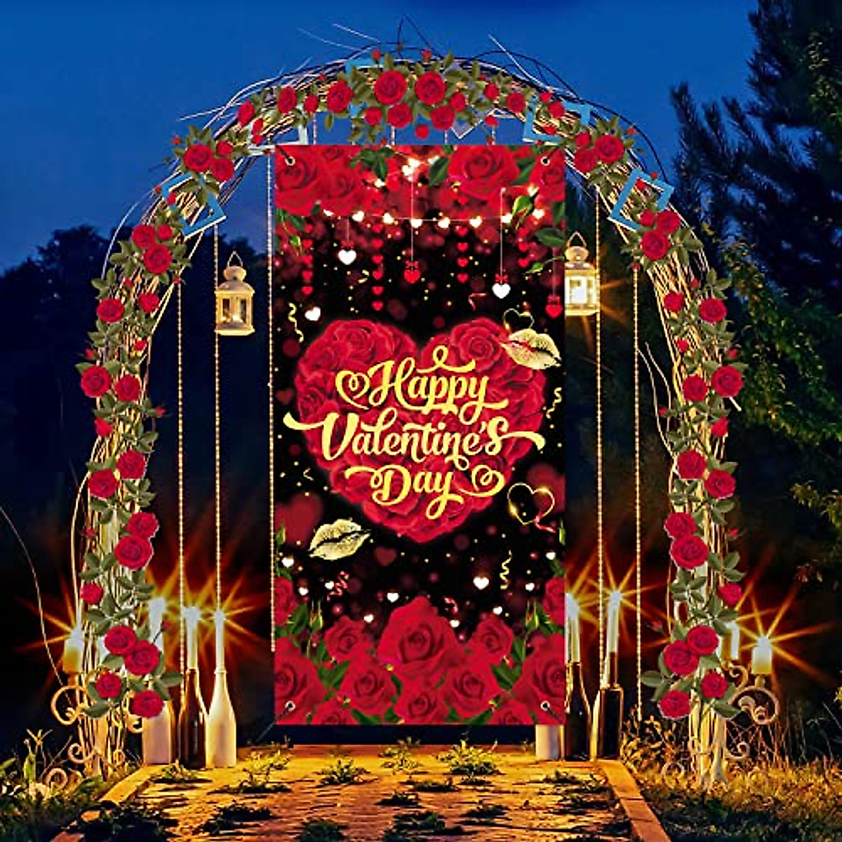 GYA 3x6ft Valentine's Day Rose Door Cover Red Love Heart Door Cover Banner Romantic Dinner Couple 40th Women Girl party Indoor Outdoor Photo suplies