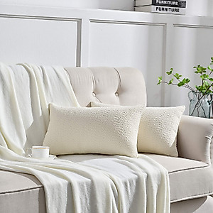 Rythome Set of 2 Cozy Fine Textured Throw Pillow Covers, Decorative Elegant Lumbar Pillow Cases for Couch Bed and Living Room - 12"x20", Ivory