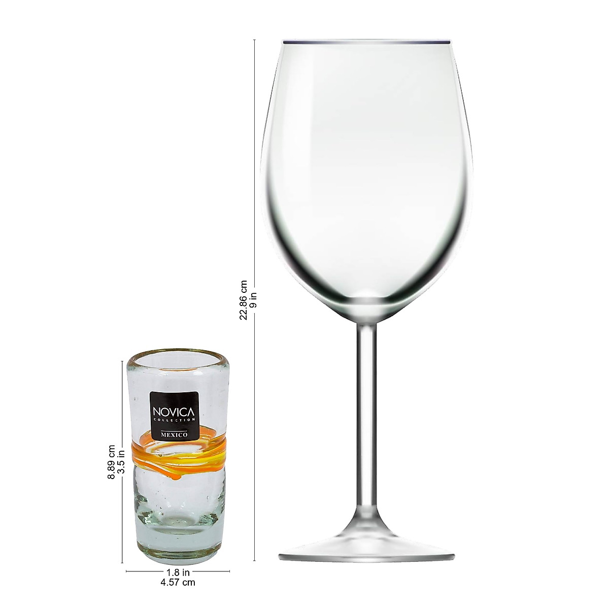 NOVICA Artisan Crafted Yellow Spiral Clear Recycled Tequila Shot Glasses, 2 Oz. 'Ribbon Of Sunshine' (Set Of 6)