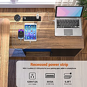 Unikito L Shaped Desk with Power Outlet and LED Light, 55 inch Executive Desk, Large L-Shaped Office Desk with Door, Corner Computer Desk with Lateral File Cabinet, Home Office Desk, Walnut and Black