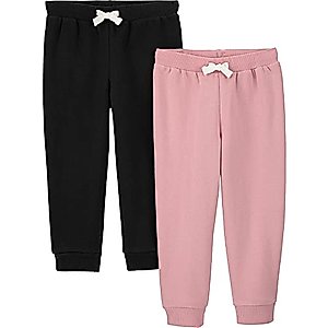 Simple Joys by Carter's Girls' 2-Pack Fleece Joggers, Pink/Black, 3T