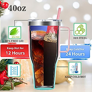 Merfefe 40oz Insulated Coffee Tumbler with Handle.40 oz Tumbler with Handle and Lid and Straw.Keep Drinks Cold Hot.Easy to Hold,Sweat Proof,Leak Proof,Dishwasher Safe.